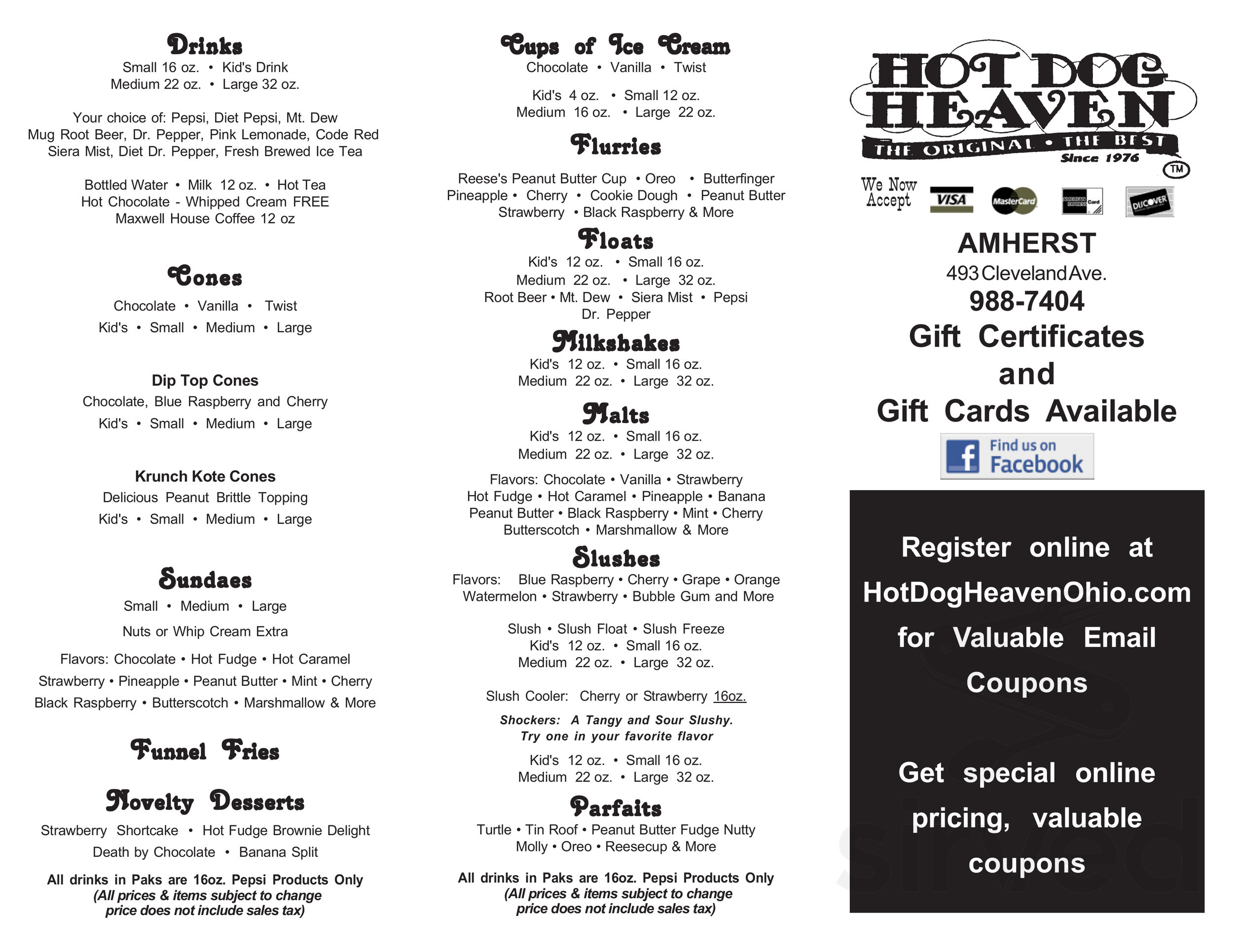Menu - Amherst OH's Hot Dog Heaven | Sirved