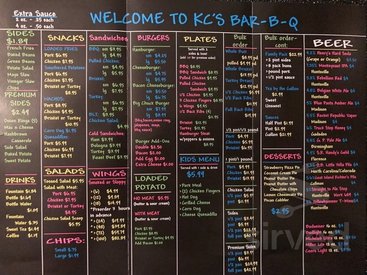 KC's BAR-B-Q menus in Scottsboro, Alabama, United States