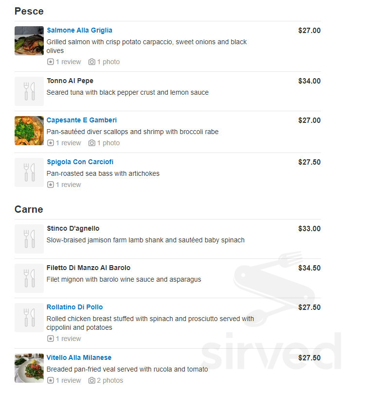 Novitá menu in New York, New York, USA
