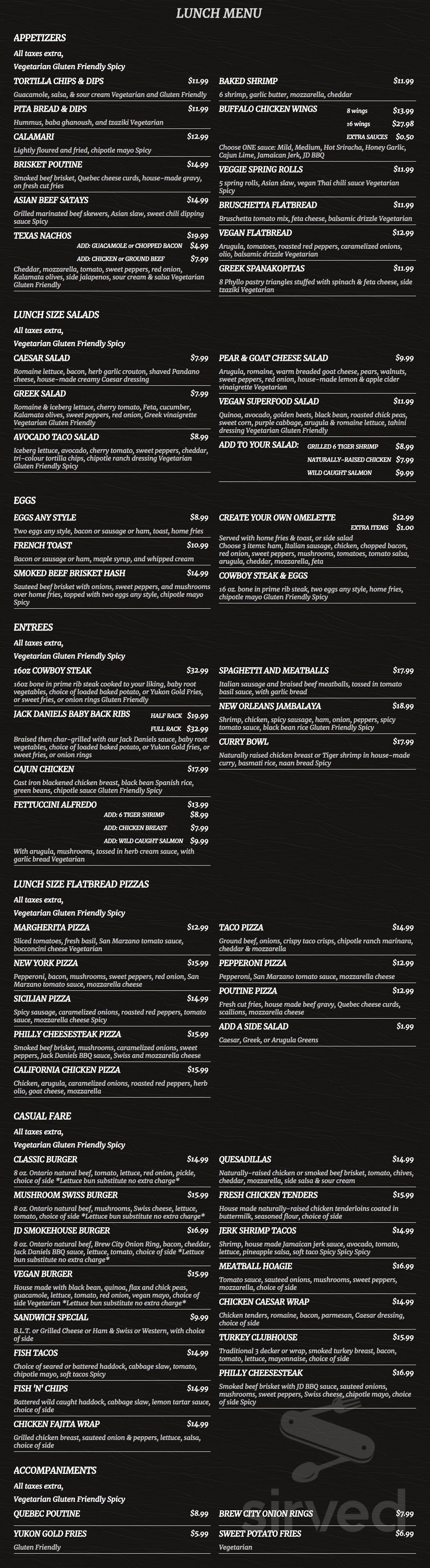 The Crooked Cue menus in Etobicoke, Ontario, Canada