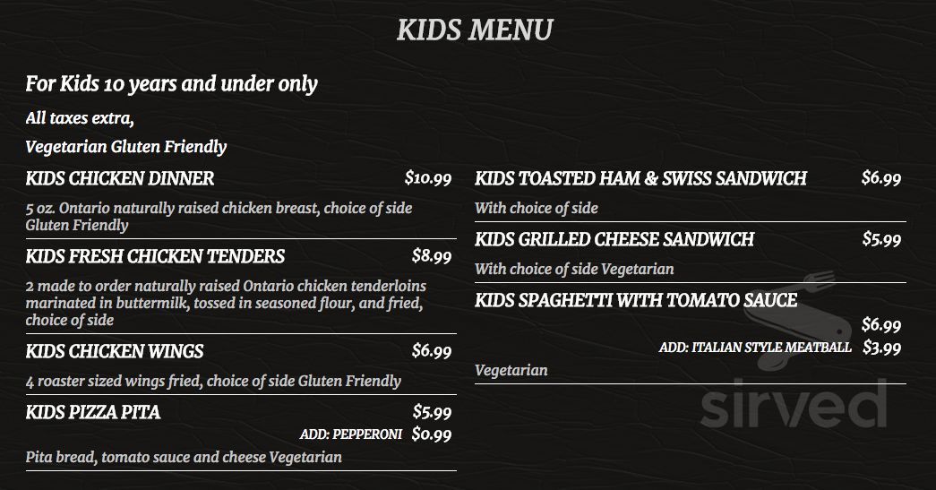 The Crooked Cue menus in Etobicoke, Ontario, Canada