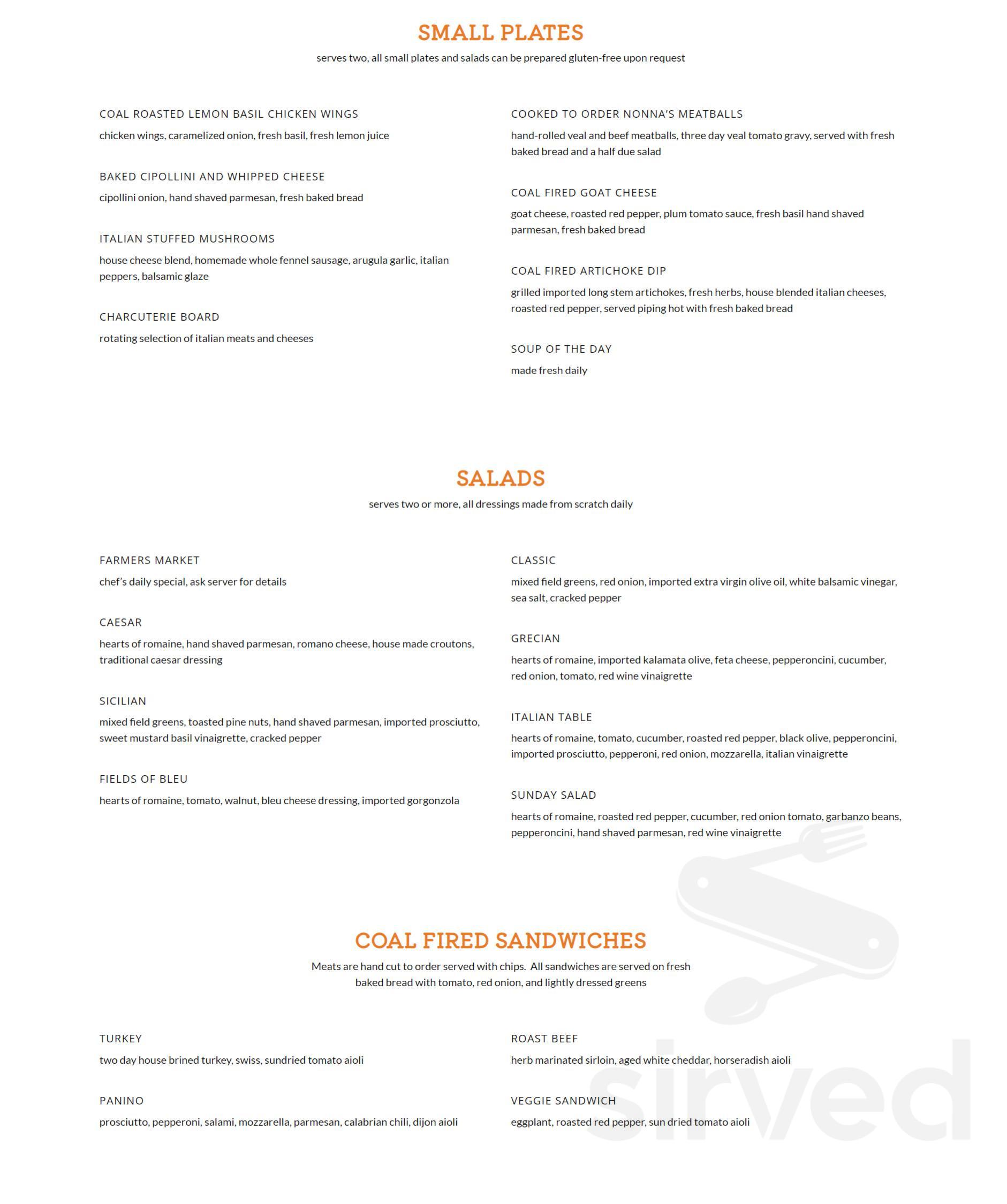 SLYCE Coal Fired Pizza Company menu in Vernon Hills, Illinois, USA