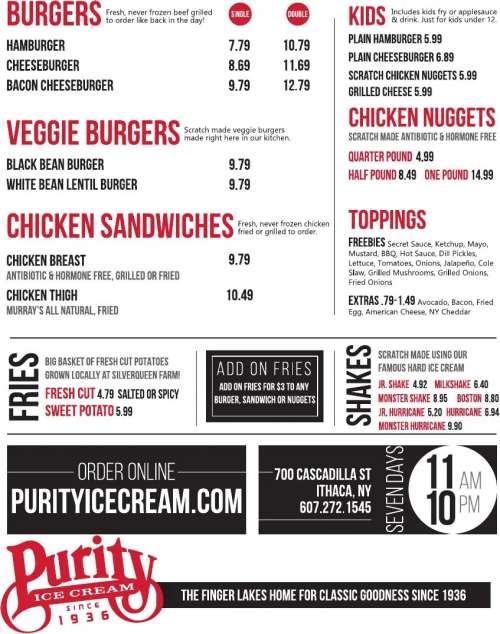 Purity Ice Cream Co. menu in Ithaca, New York, USA