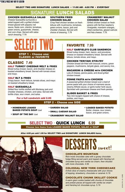 Garfield's Restaurant & Pub menu in Jasper, Alabama, USA