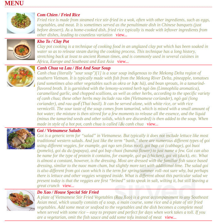 Menu - Springfield MA's Vinh Chau Restaurant | Sirved
