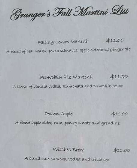 Granger's At the Clocktower menu in Hobart, Indiana, USA