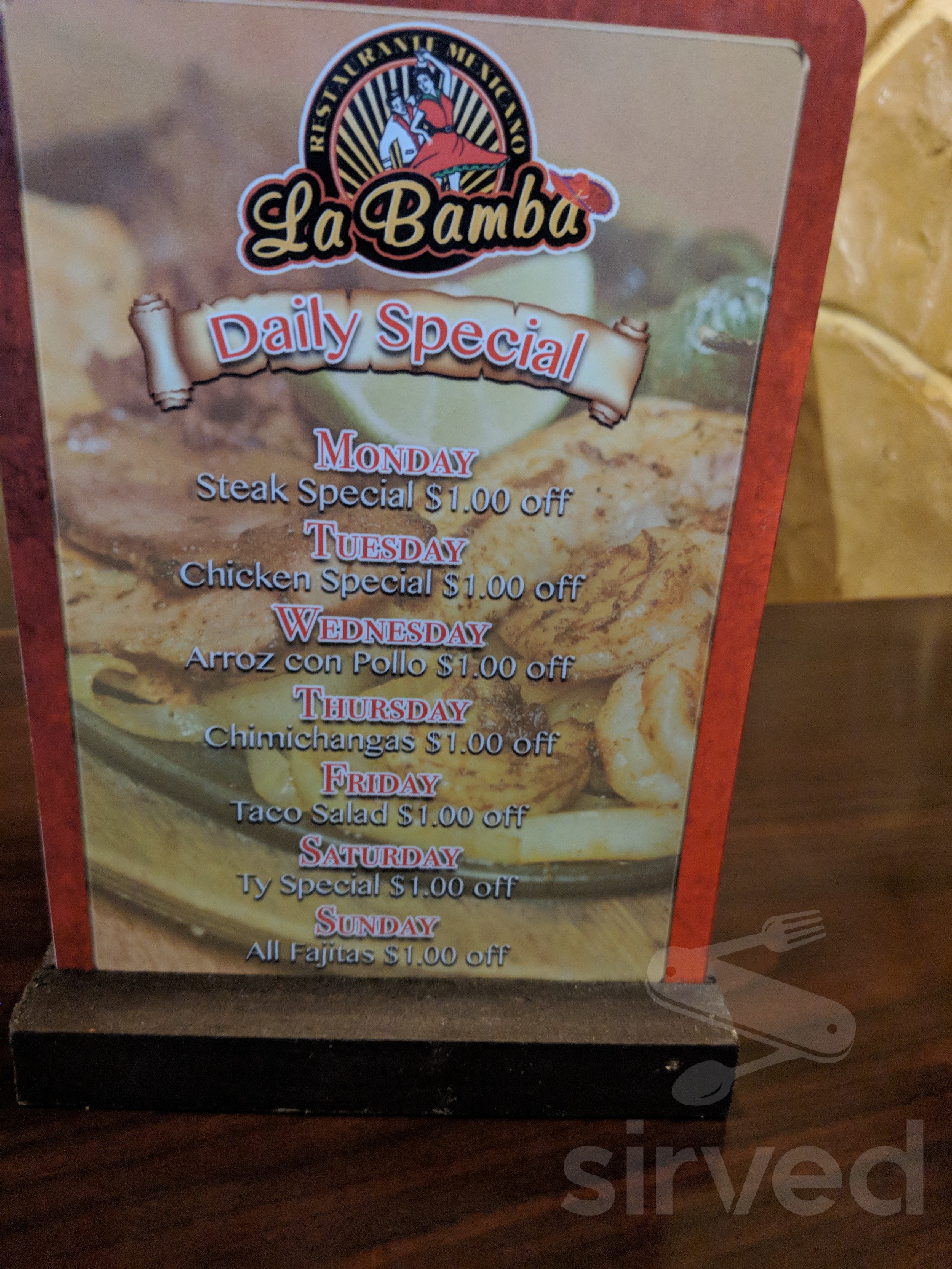 La Bamba Mexican Restaurant menu in Greensboro, North Carolina, USA