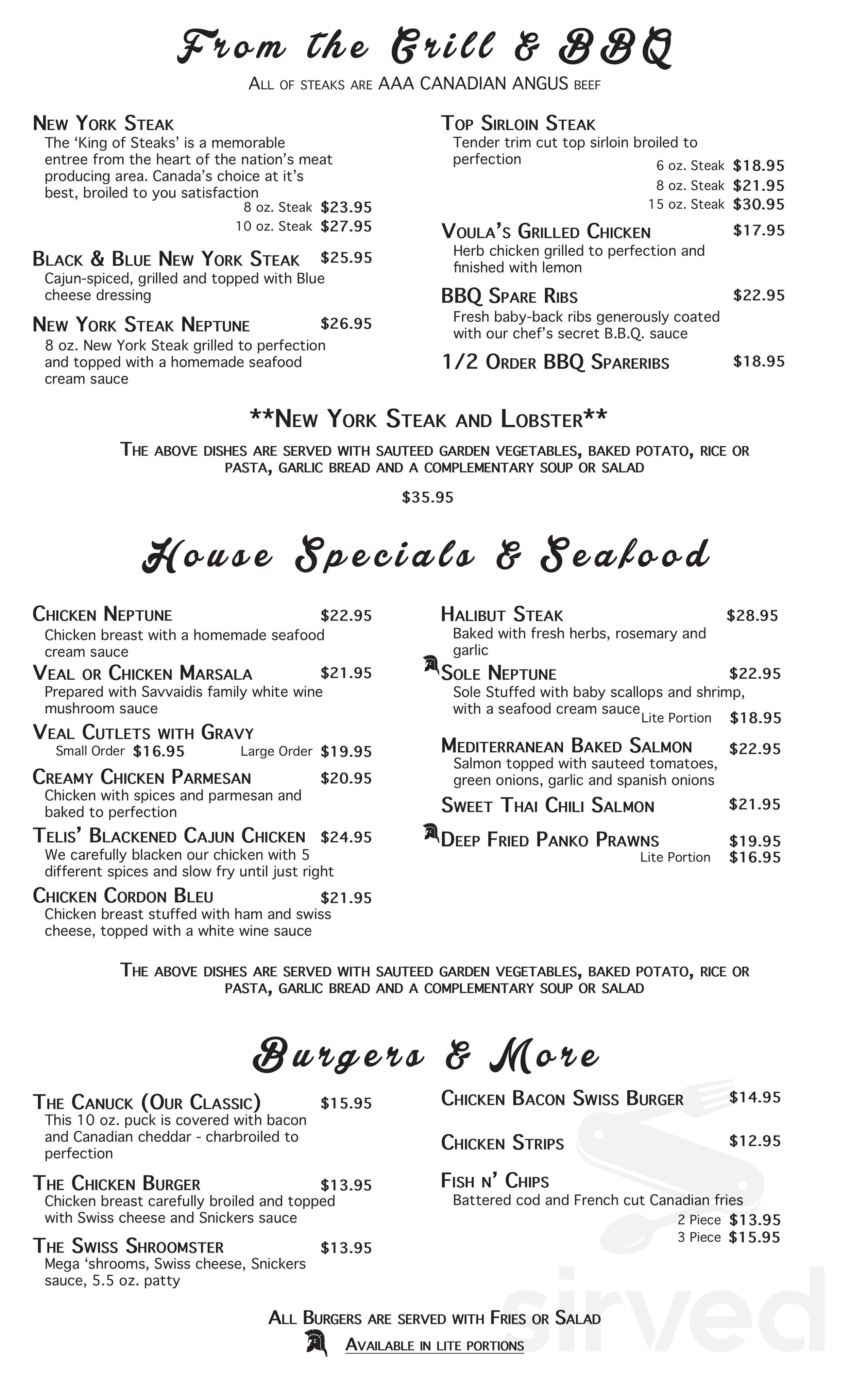 Snickers Restaurant menus in Powell River, British Columbia, Canada