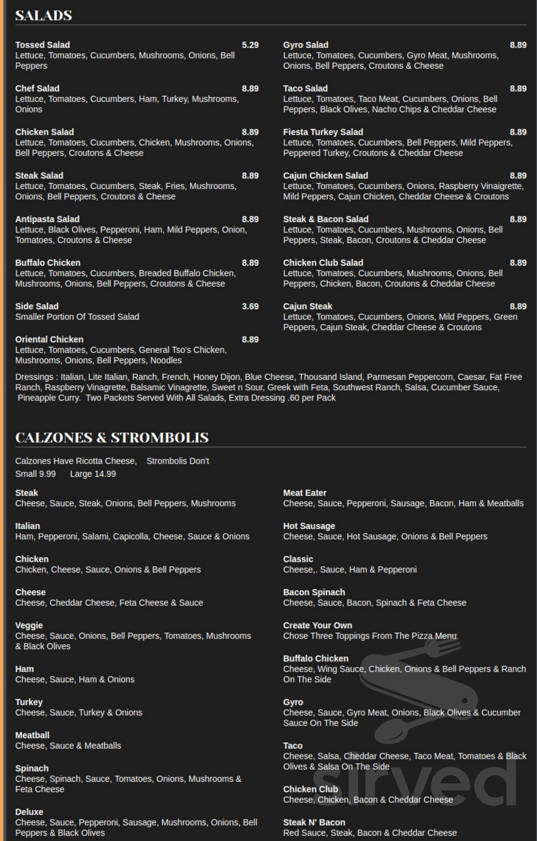 Big Fella's Pizza Deli & Wings menu in Canonsburg, Pennsylvania, USA