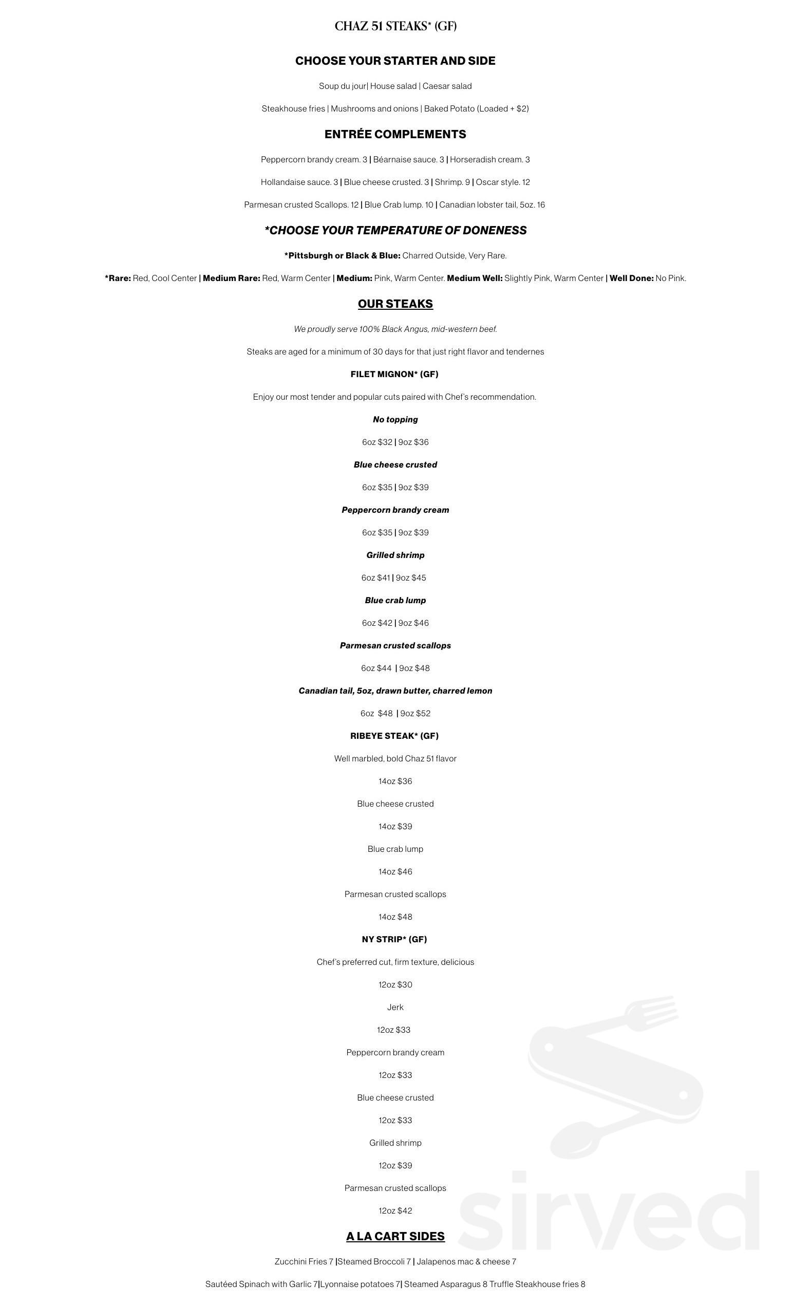 CHAZ 51 STEAKHOUSE menus in Venice, Florida, United States