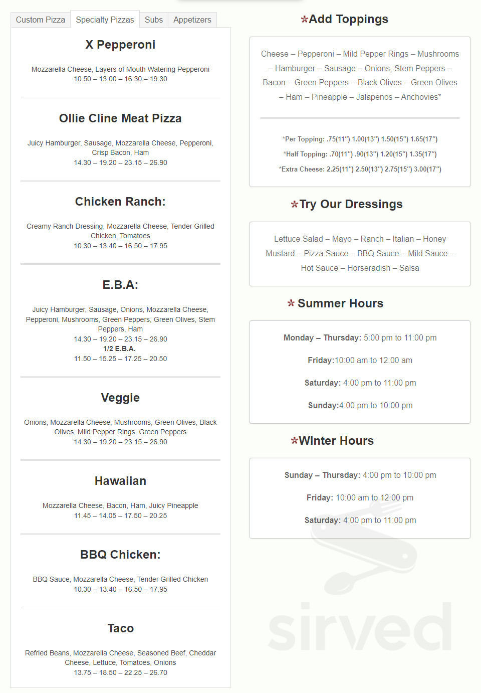 Peppys Pull Thru menu in Mt Vernon, Ohio, USA