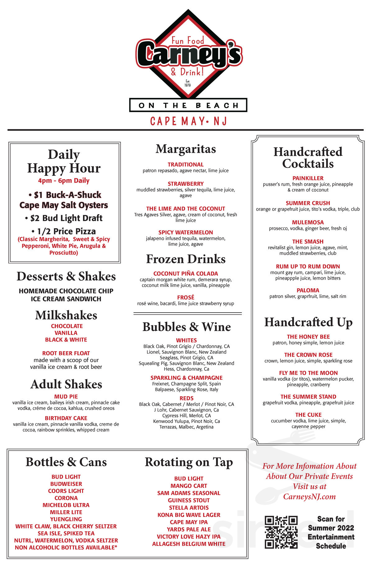 Carney's Restaurant & Bar menu in Cape May, New Jersey, USA