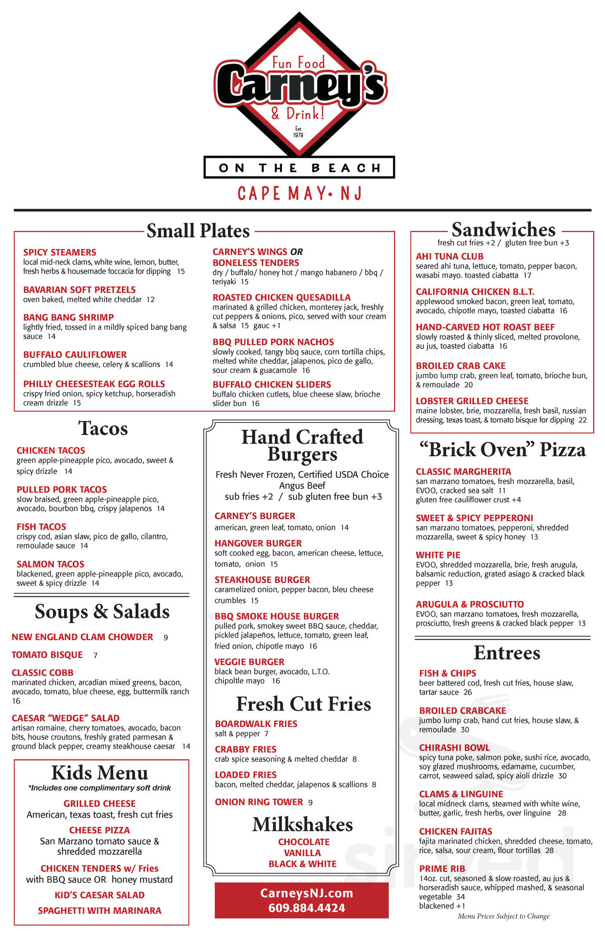 Carney's Restaurant & Bar menu in Cape May, New Jersey, USA