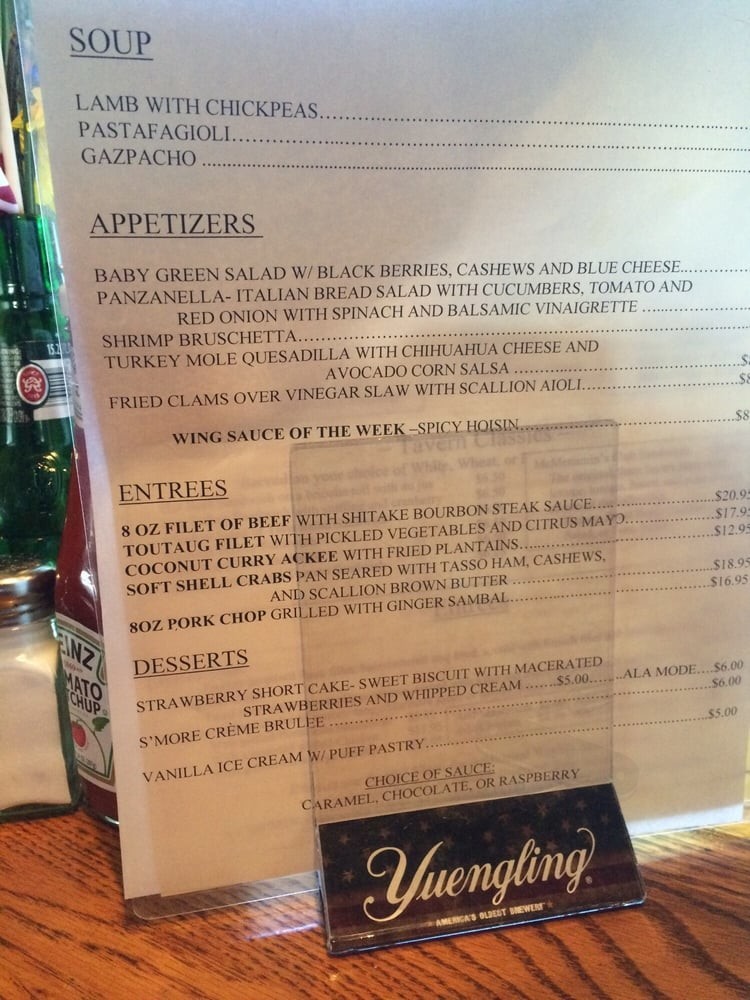 Menu - Philadelphia PA's McMenamin's Tavern | Sirved