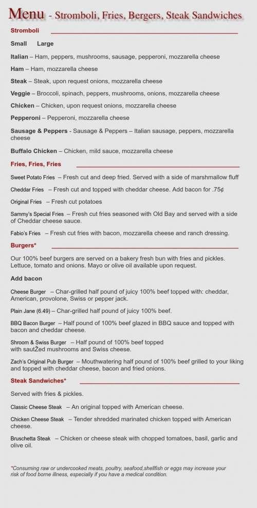 Overbrook Pub & Grill menu in Dallas, Pennsylvania, USA