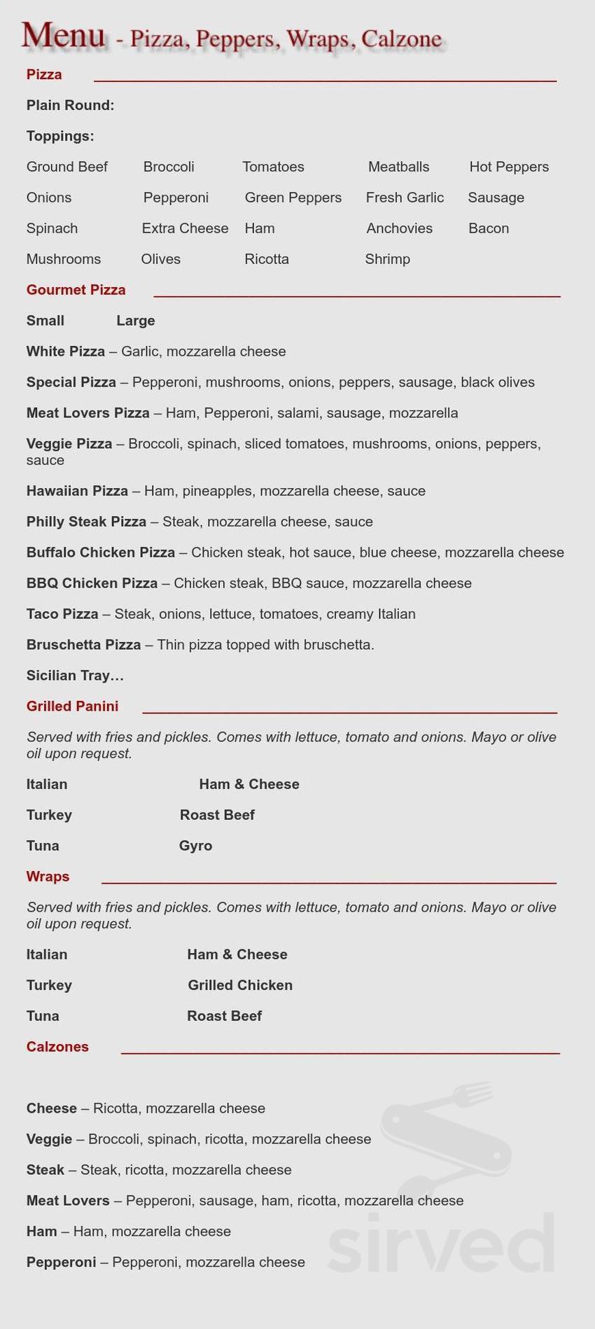 Overbrook Pub & Grill menu in Dallas, Pennsylvania, USA