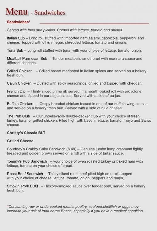 Overbrook Pub & Grill menu in Dallas, Pennsylvania, USA