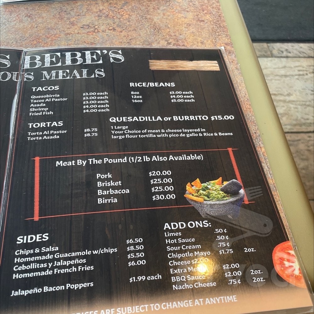 Texas Bebe's Quesobirria menu in Grayslake, Illinois, USA