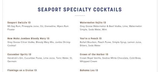 Menu for Seaport Grille in Gloucester, MA | Sirved
