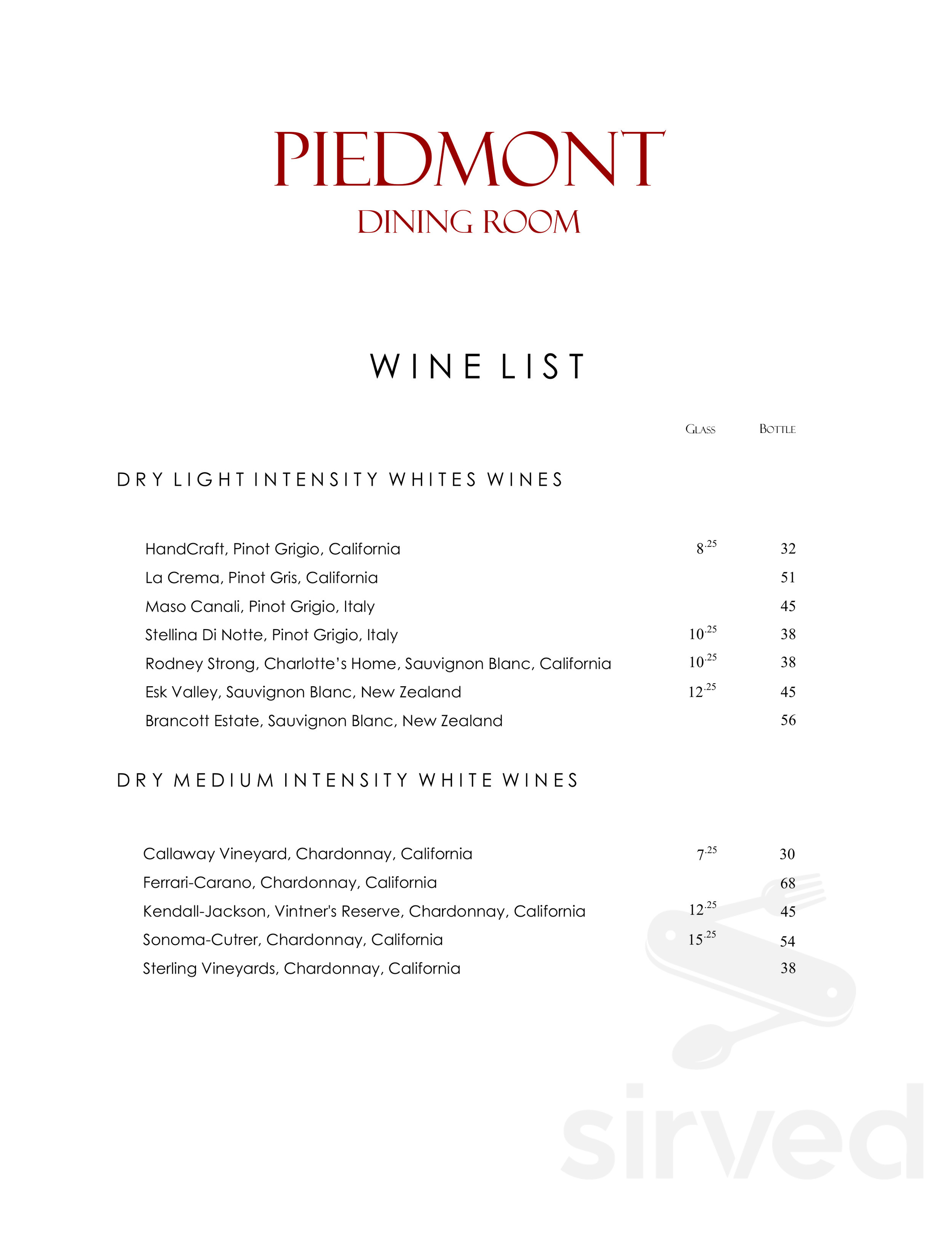 Menu - Pine Mountain GA's Piedmont Dining Room | Sirved