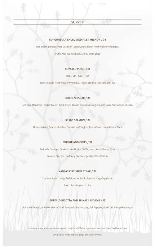Piedmont Dining Room menu in Pine Mountain, Georgia, USA