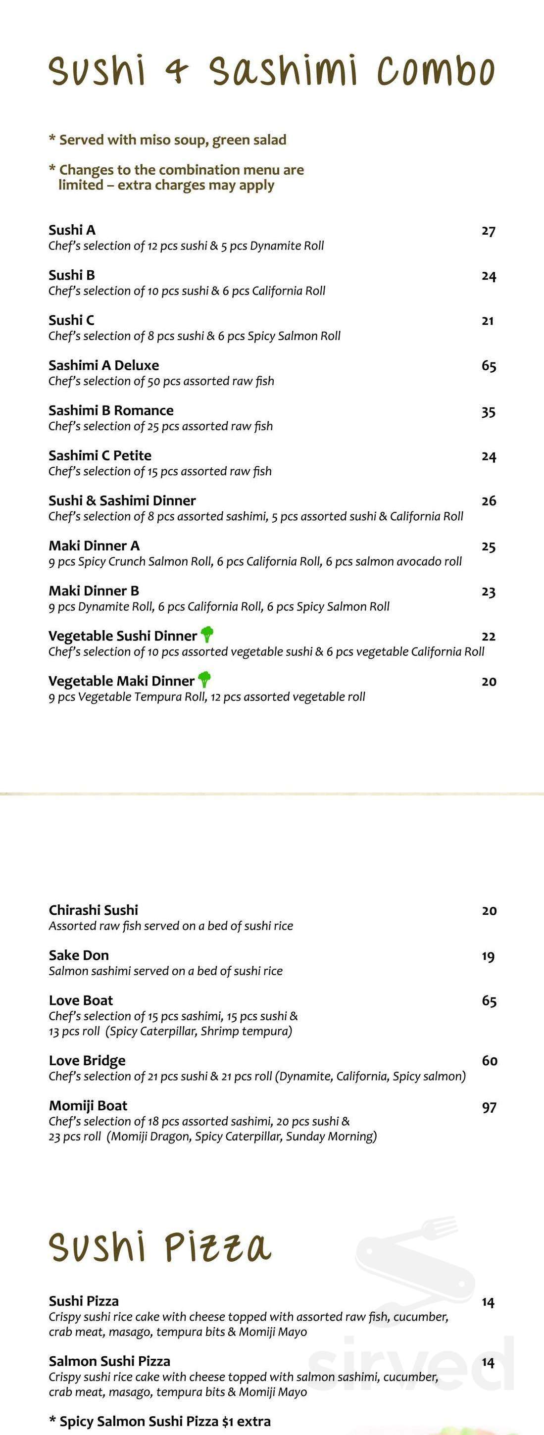 Momiji Japanese Restaurant menu in Etobicoke, Ontario, Canada