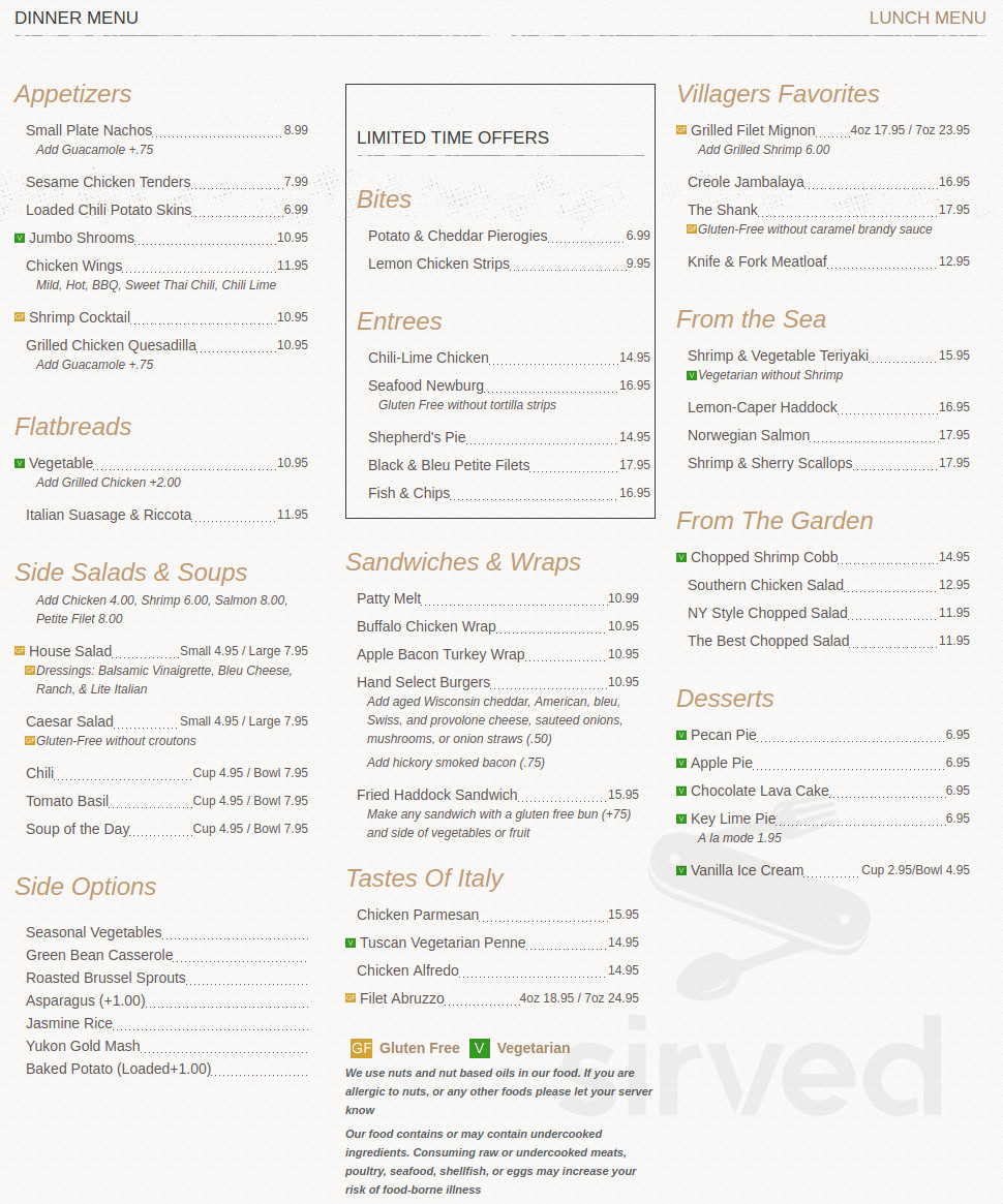 Menu for Evans Prairie Golf and Country Club in The Villages, FL | Sirved
