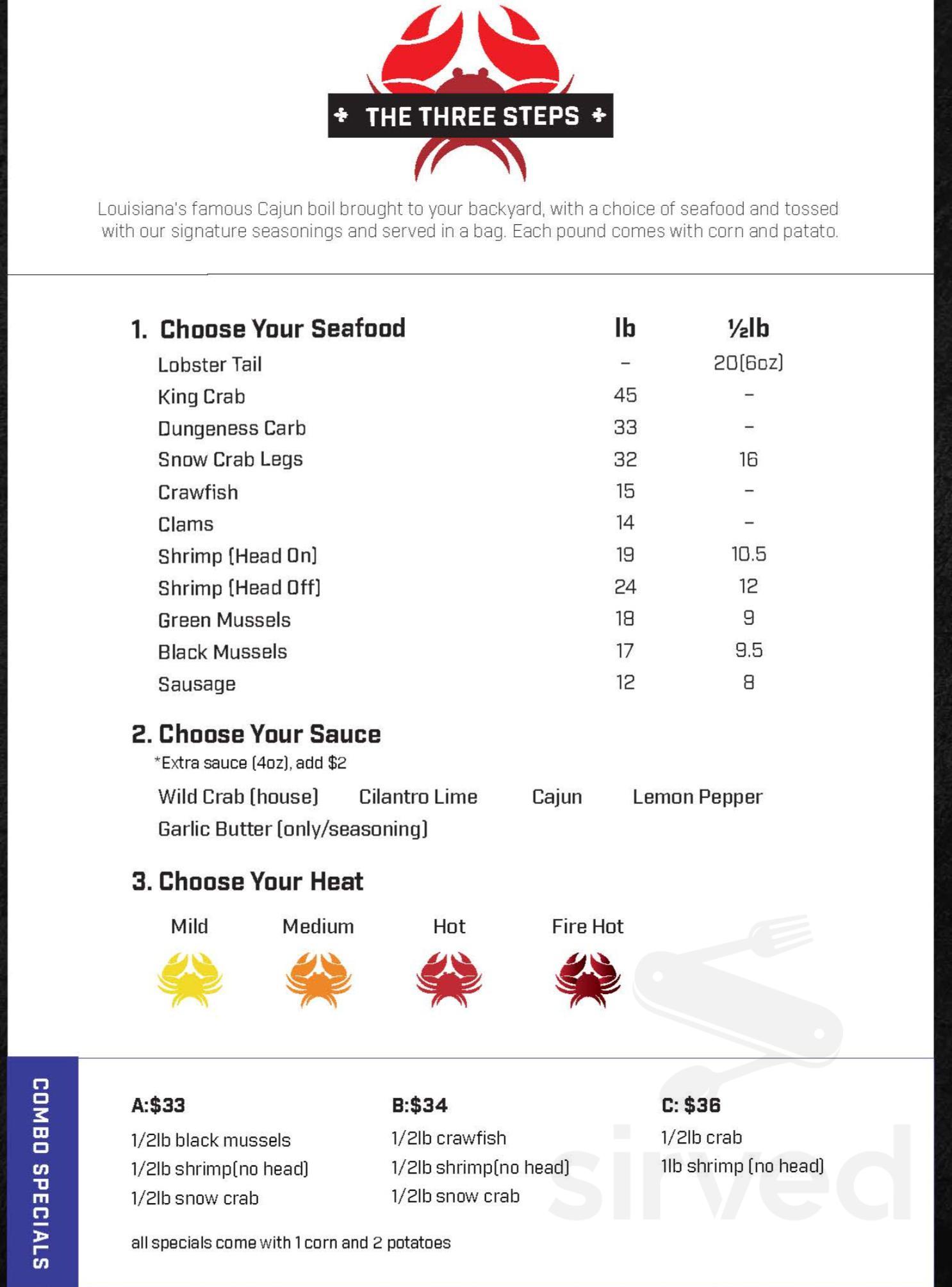 Menu - Decatur GA's Wild Crab | Sirved