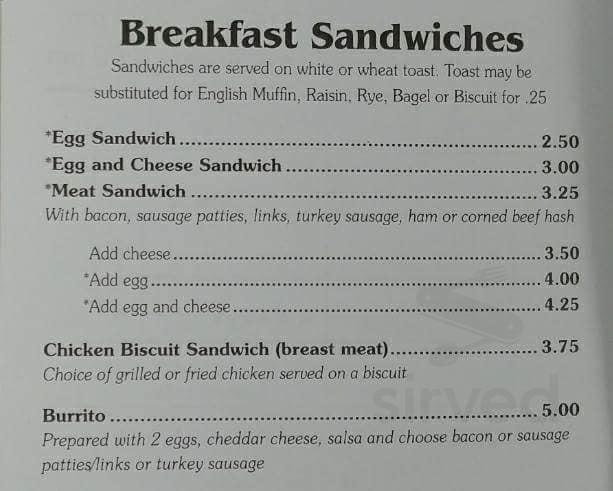 Quinn's Breakfast and Lunch menu in Savannah, Georgia, USA