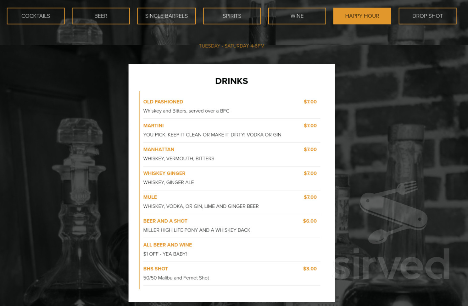 Swan Dive menu in Portland, Oregon, USA