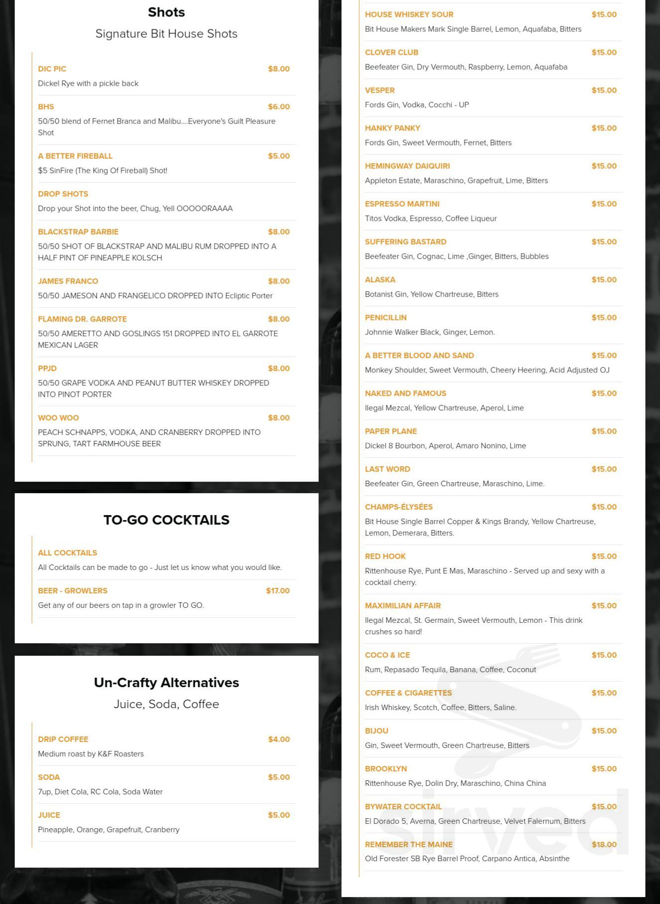 Swan Dive menu in Portland, Oregon, USA