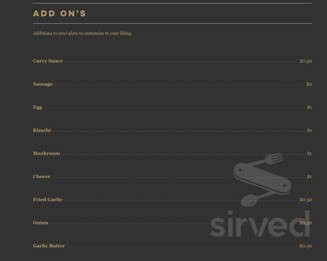 Menu - Fremont CA's Sizzling Lunch | Sirved