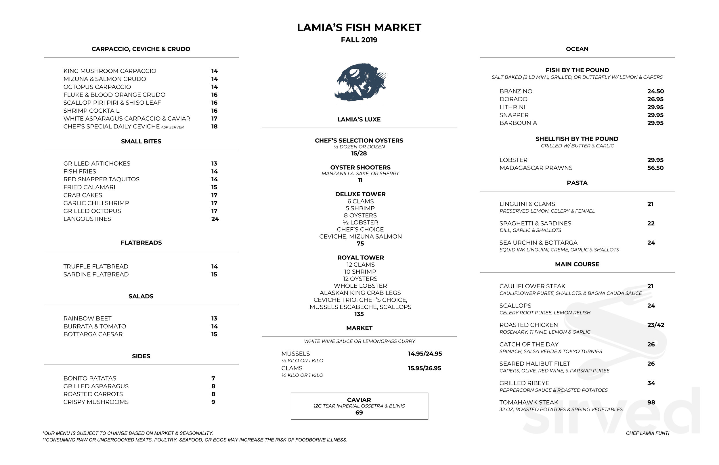 Lamia's Fish Market menu in New York, New York, USA