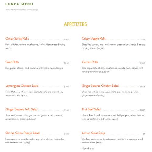 Lemon Grass Restaurant menu in Sacramento, California, USA