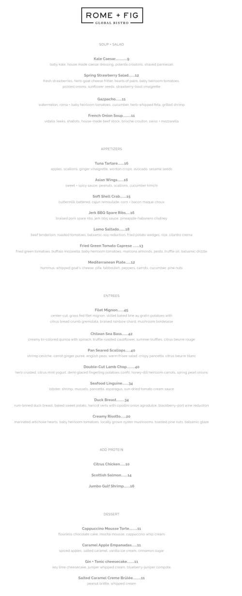 Rome + Fig menu in Tampa, Florida, USA