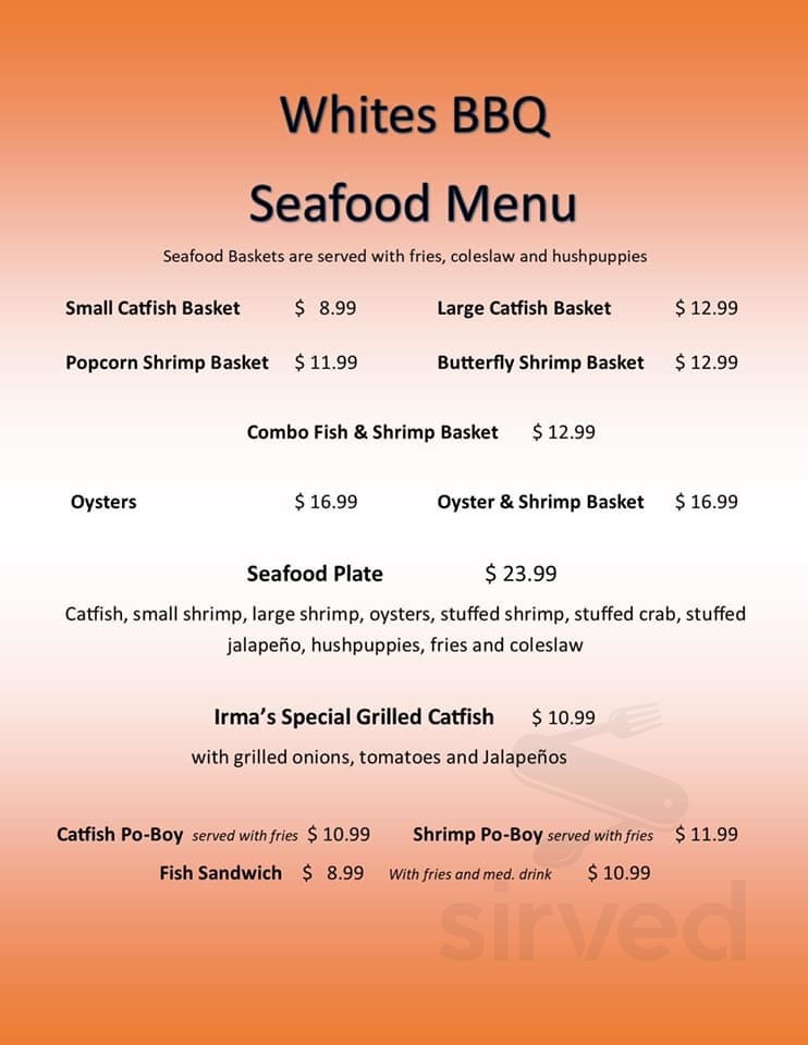 White's BBQ menu in Port Lavaca, Texas, USA