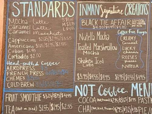 Inman Coffee menu in Cleveland, Tennessee, USA