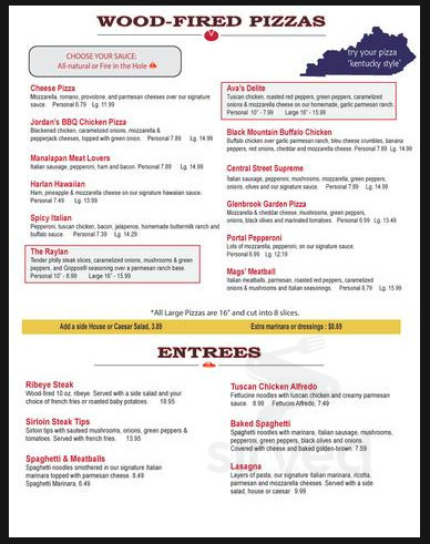 The Portal Pizzeria menu in Harlan, Kentucky, USA