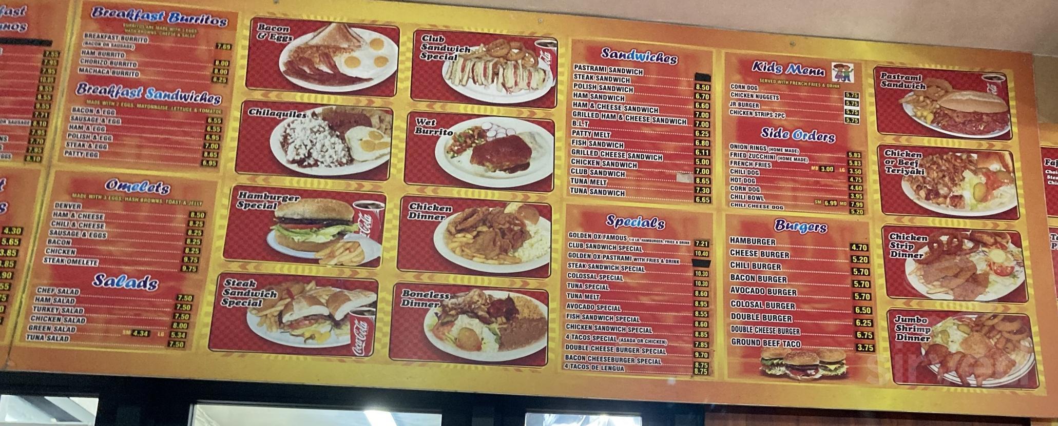 Golden Ox menu in Los Angeles, California, USA
