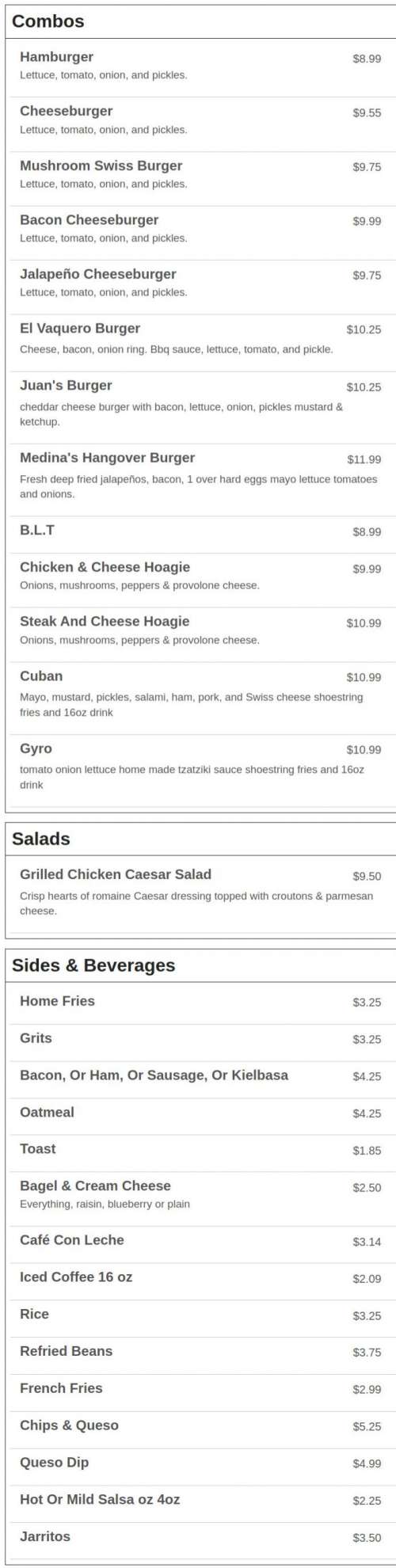 Caruso's Deli & Bar menu in Clearwater, Florida, USA