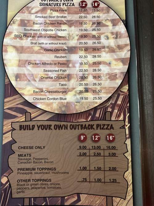 Outback Bar and Pizza menu in Hayward, Wisconsin, USA
