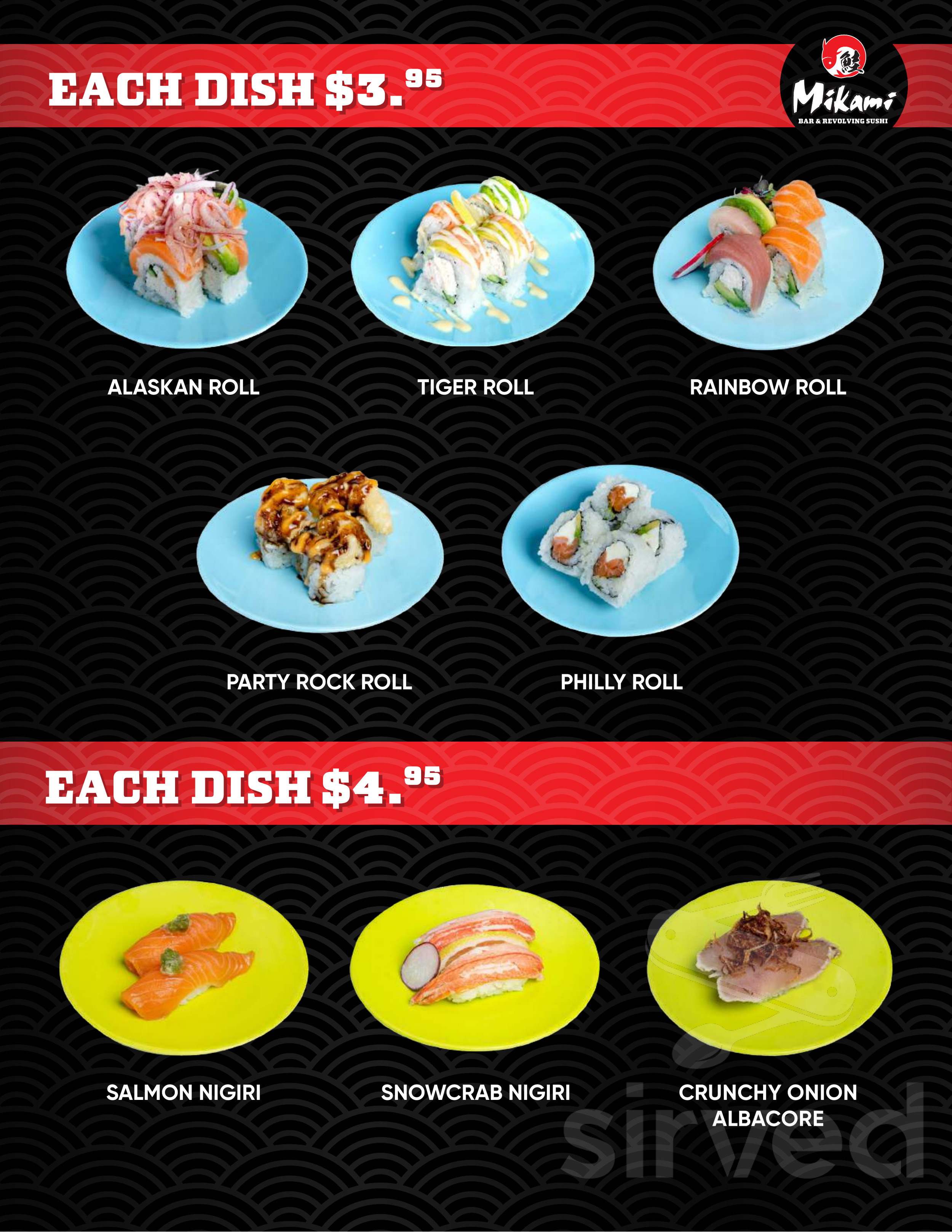 Mikami Bar & Revolving Sushi menu in San Diego, California, USA