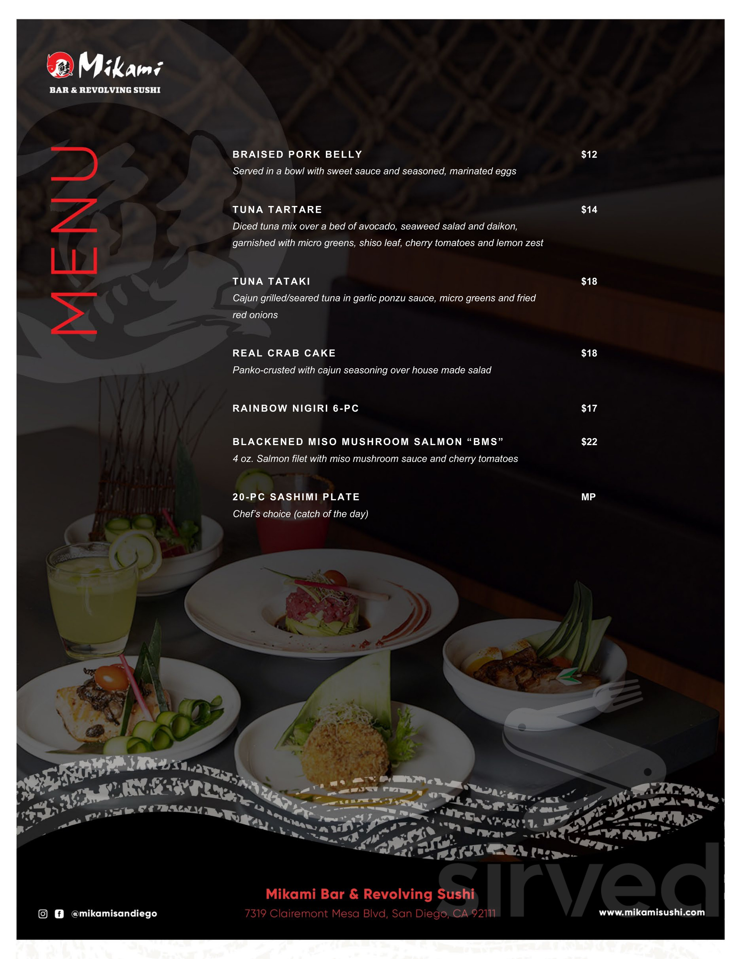 Mikami Bar & Revolving Sushi menu in San Diego, California, USA