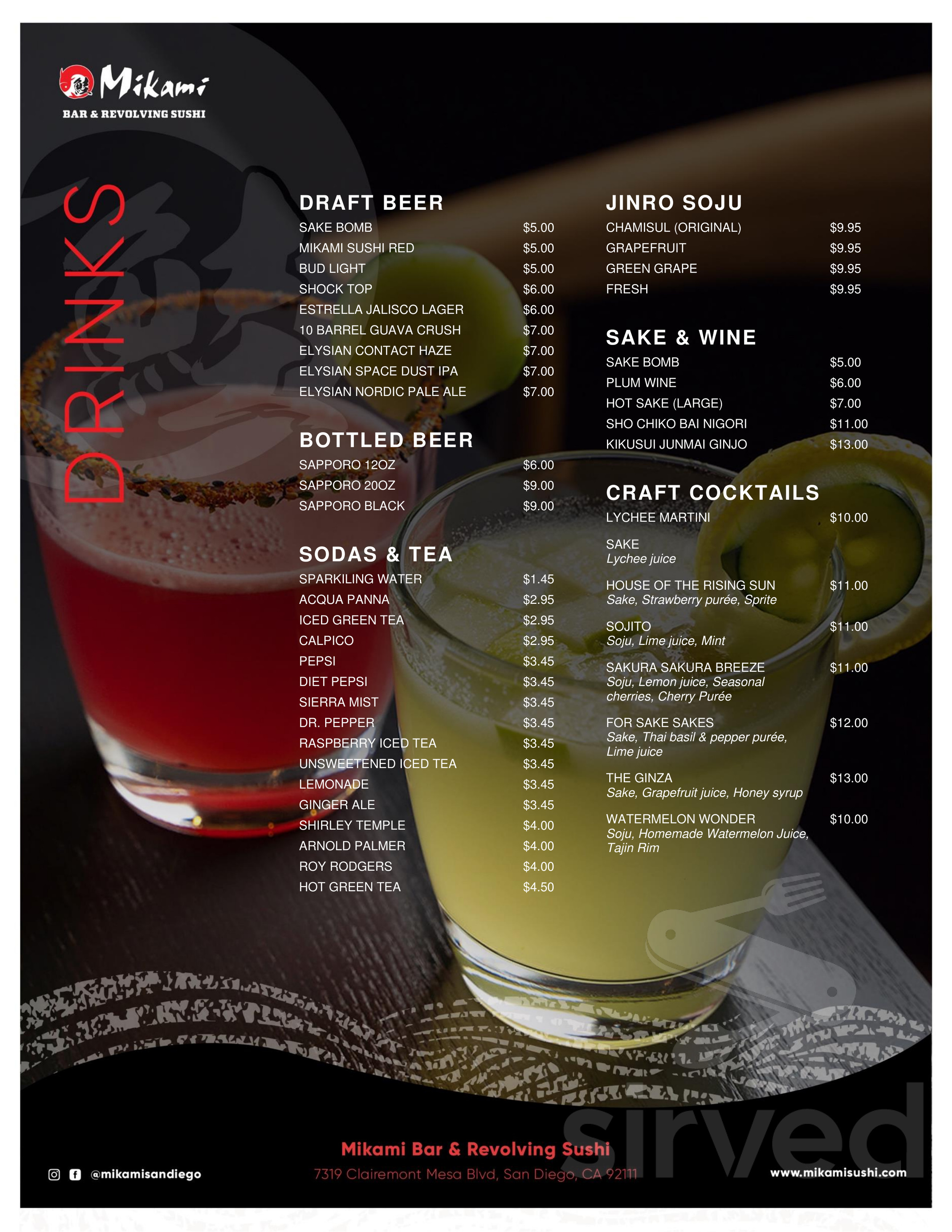 Mikami Bar & Revolving Sushi menu in San Diego, California, USA