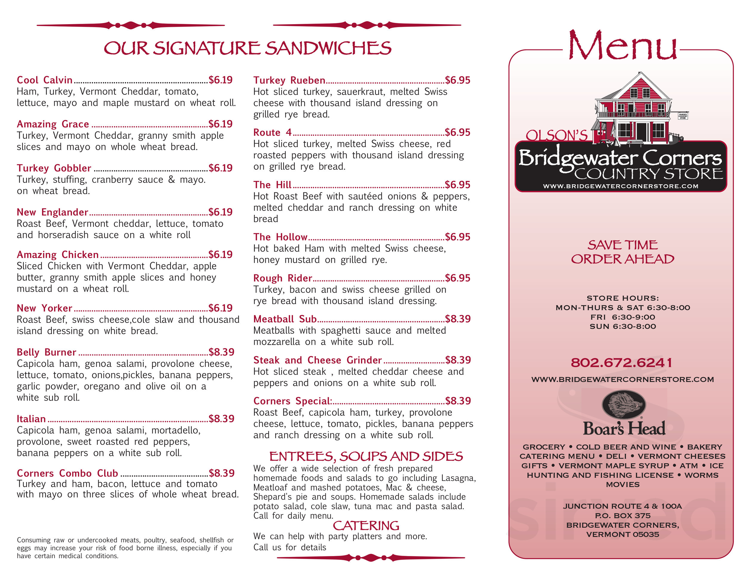 Bridgewater Corners Store menus in Bridgewater, Vermont, United States