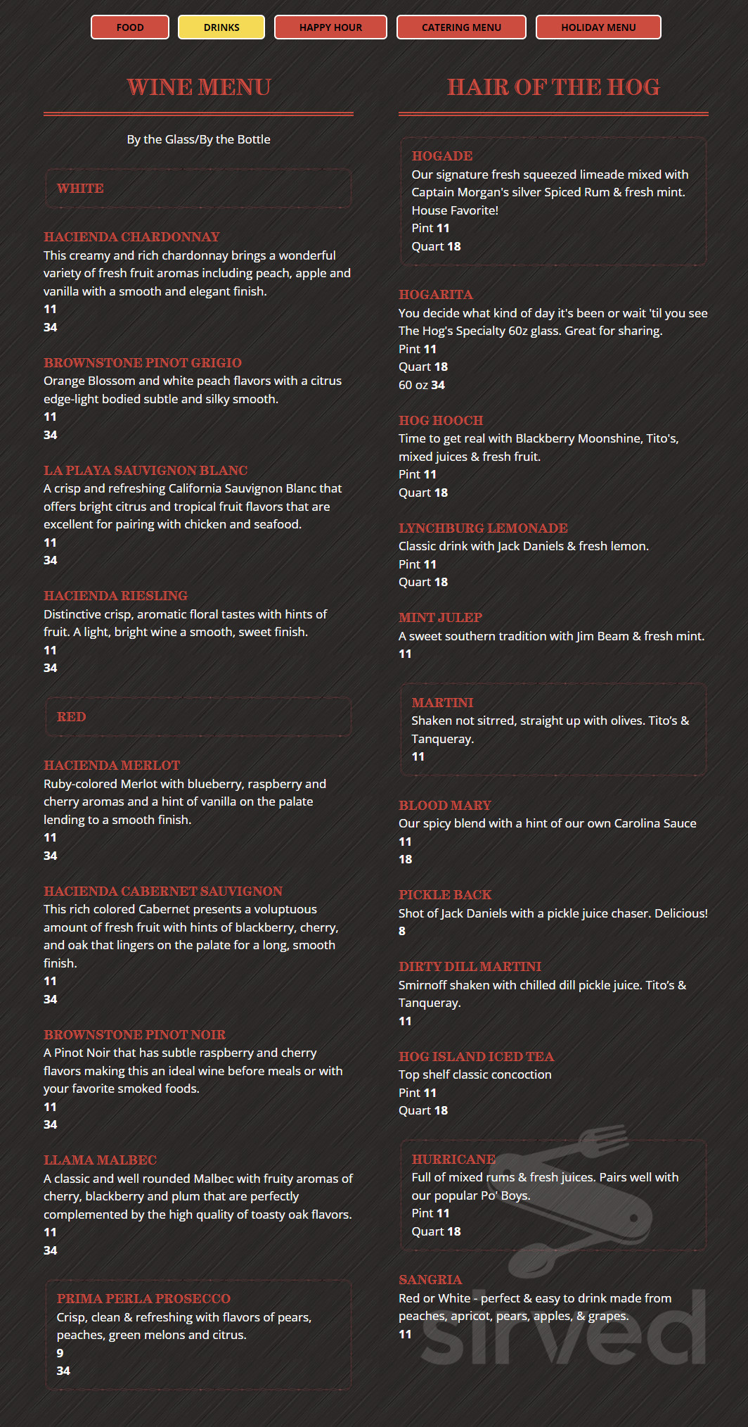 HogsHead Cafe menu in Richmond, Virginia, USA