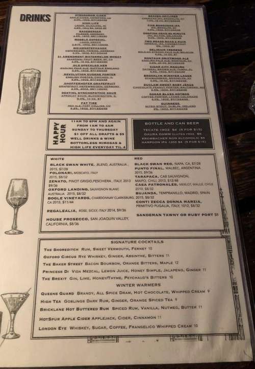 Black Swan menu in Brooklyn, New York, USA