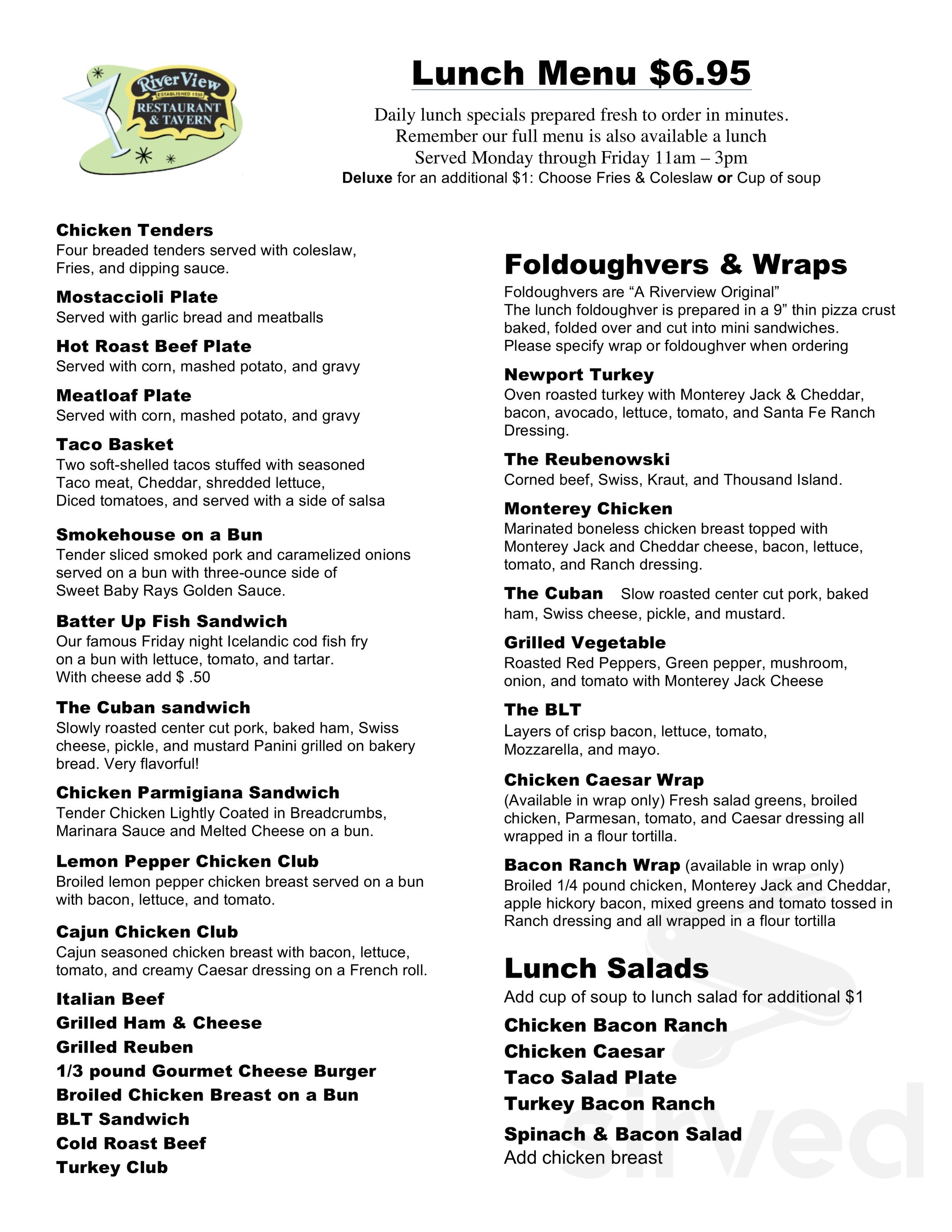 Riverview Restaurant & Tavern menu in Algonquin, Illinois, USA