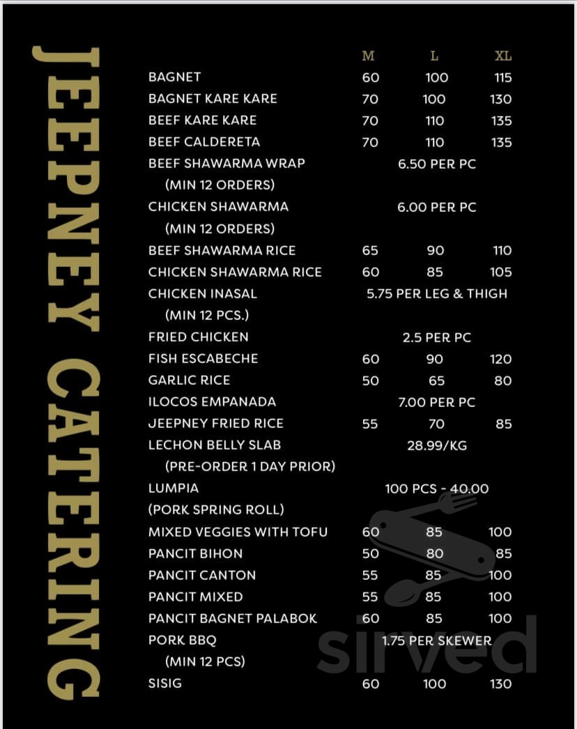 Jeepney Restaurant menu in Winnipeg, Manitoba, Canada