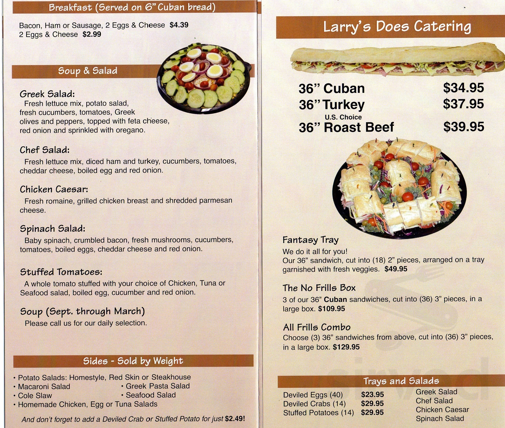 Larry's Deli & Sandwich Shop menu in Land O' Lakes, Florida, USA